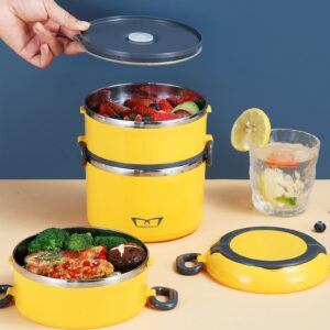 Mr.Dakai Stainless Steel Bento Lunch Box for Adults, Teens, & Larger Appetites; 3-Tier Portable Stackable Insulated Lunch Box Containers for Adults, with Bag, Spoon & Fork; 81oz, Yellow