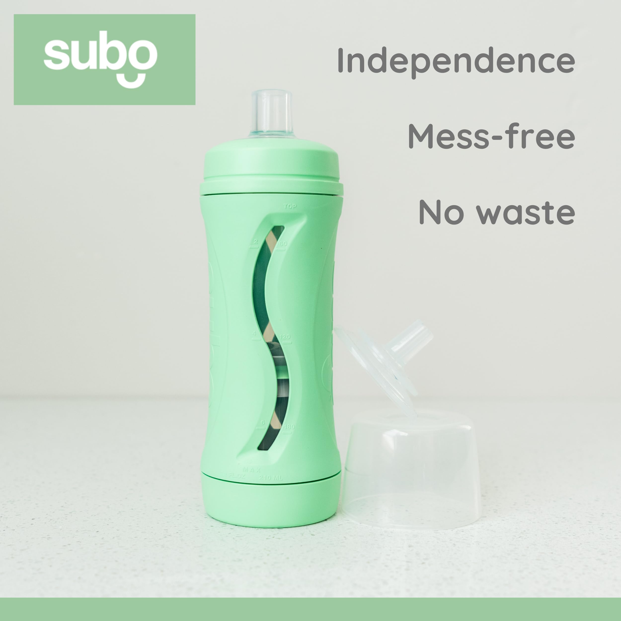 Subo Baby Food Bottle | No Mess Baby Toddler Self Feeder | Squeeze Free Design for Purees, Smoothies, Yogurt, Oatmeal, or Thickened Liquids | Reusable Silicone Washable Cup (Mint)