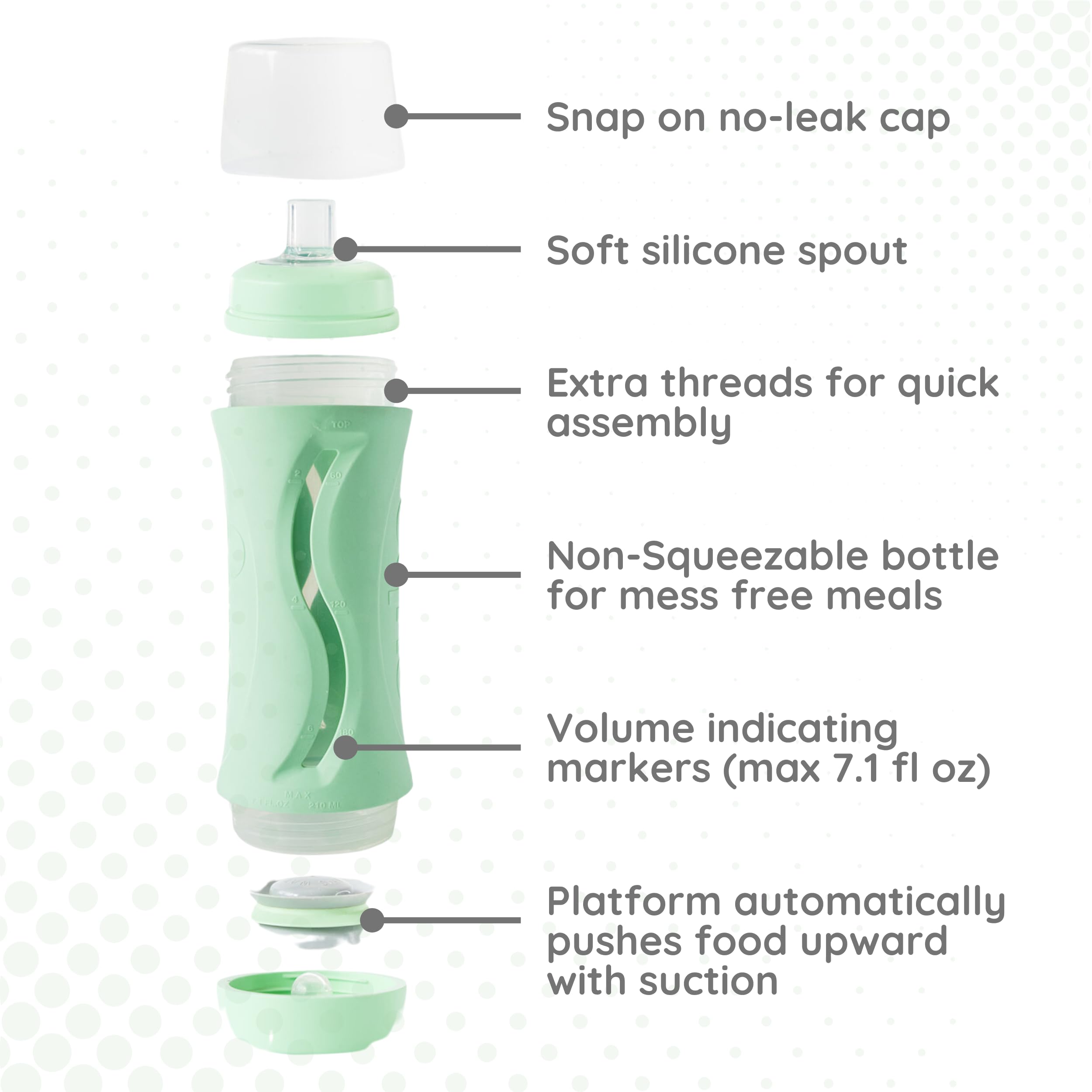 Subo Baby Food Bottle | No Mess Baby Toddler Self Feeder | Squeeze Free Design for Purees, Smoothies, Yogurt, Oatmeal, or Thickened Liquids | Reusable Silicone Washable Cup (Mint)