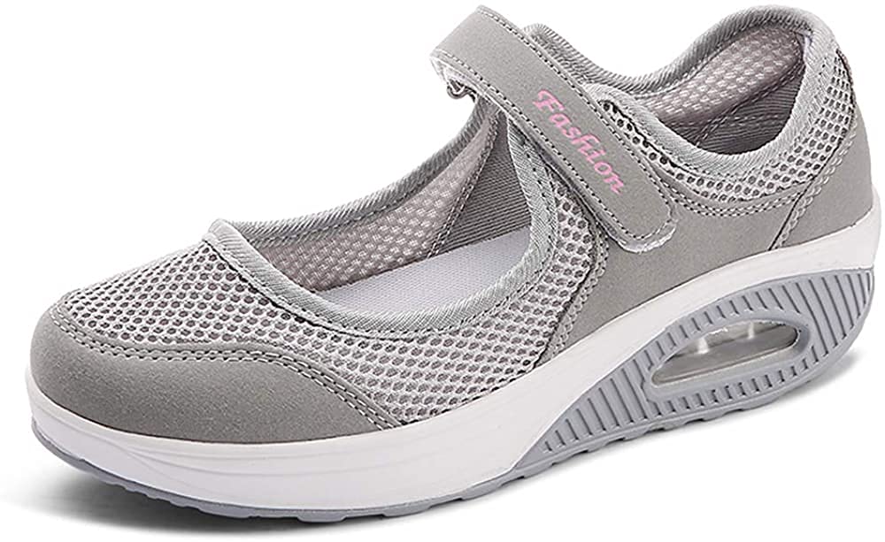 Hotcham Woman Casual Walking Shoes Comfort Fitness Sneaker Women Mesh Fabric Sneaker Women Wedge Sneaker,Gray/9