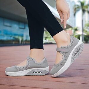 Hotcham Woman Casual Walking Shoes Comfort Fitness Sneaker Women Mesh Fabric Sneaker Women Wedge Sneaker,Gray/9