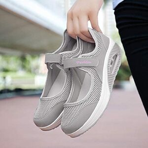 Hotcham Woman Casual Walking Shoes Comfort Fitness Sneaker Women Mesh Fabric Sneaker Women Wedge Sneaker,Gray/9