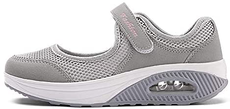 Hotcham Woman Casual Walking Shoes Comfort Fitness Sneaker Women Mesh Fabric Sneaker Women Wedge Sneaker,Gray/9