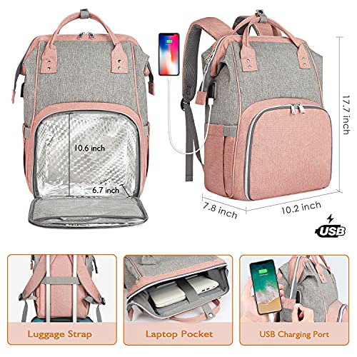 Lunch Backpack for Women, Insulated Cooler Lunch Box Laptop Backpack with USB Port for Women, Water Resistant Leak-proof Lunch Bag, College Computer Bookbag for Work Picnic Beach Fits 15.6 Inch