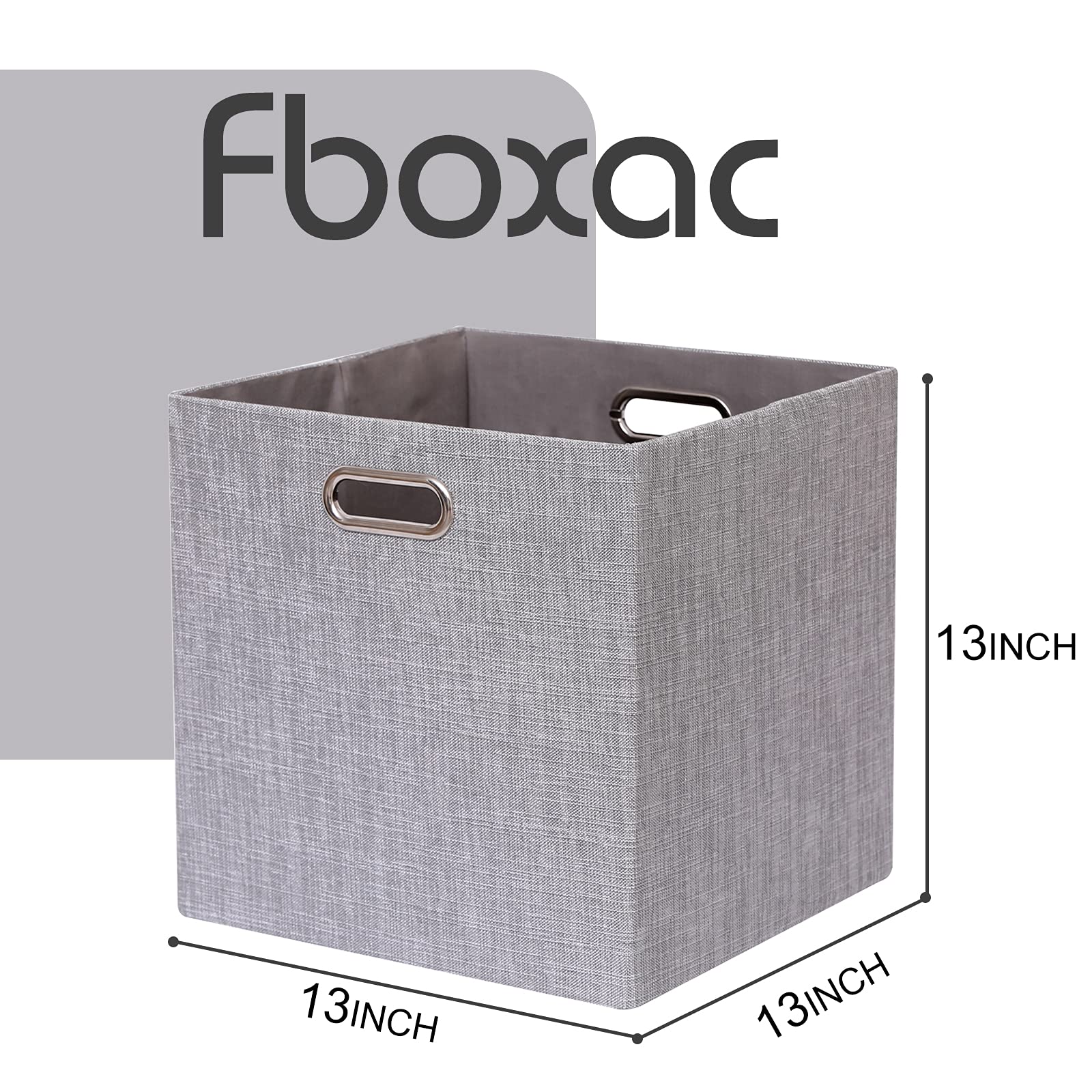 Fboxac Cube Storage Bins 13×13 Linen Foldable Box with Handles, Collapsible Organization Basket Set of 4 Large Capacity Grewer for Closet Shelf Cabinet Bookcase Bedroom, Silver Grey