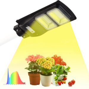 bsod solar grow lights for outdoor plants, cordless full spectrum growing led greenhouse lamp with timer auto remote wireless waterproof,2in1 motion sensor street & plant light