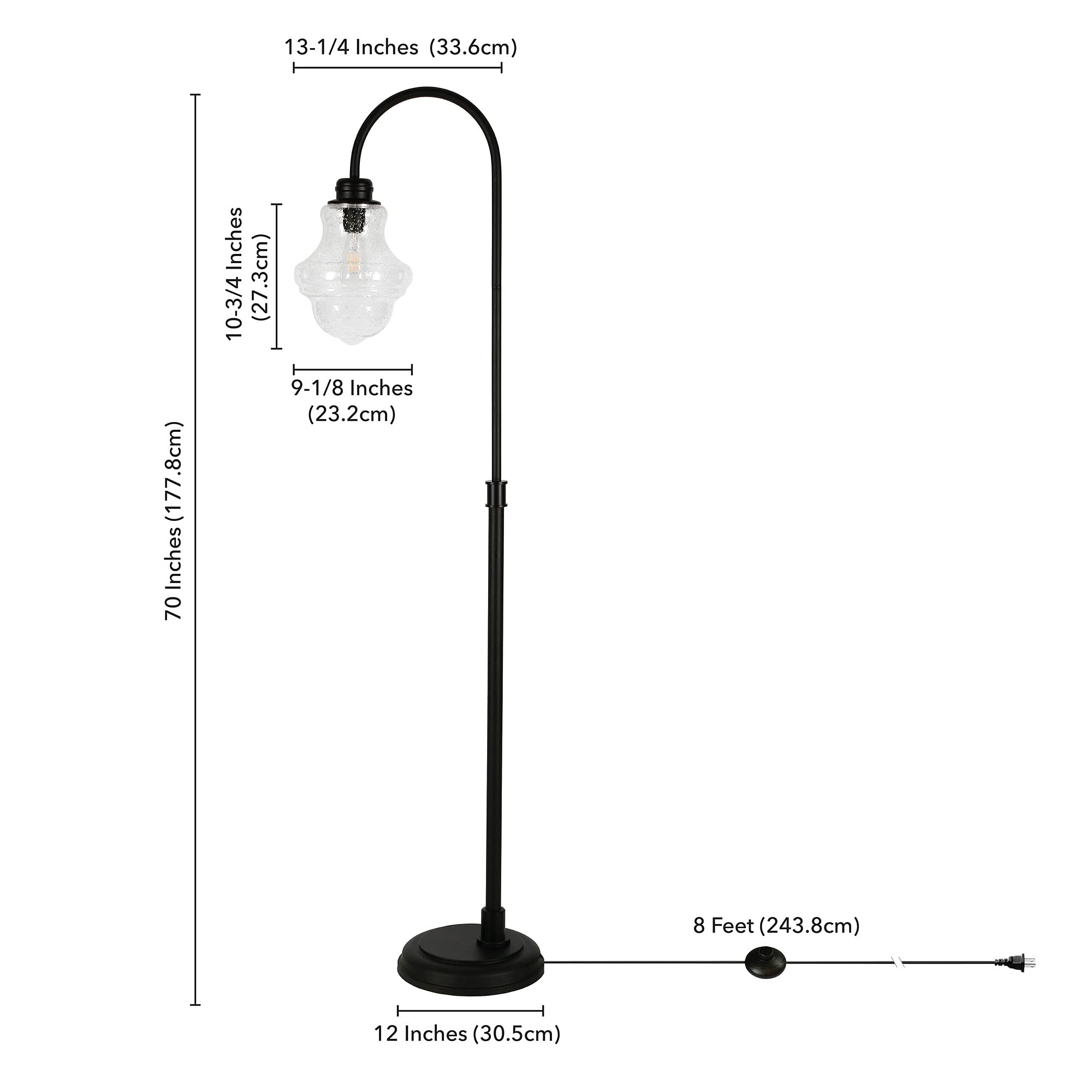 Sara 70" Tall Floor Lamp with Glass Shade in Blackened Bronze/Seeded