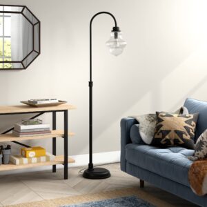 Sara 70" Tall Floor Lamp with Glass Shade in Blackened Bronze/Seeded