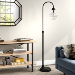 Sara 70" Tall Floor Lamp with Glass Shade in Blackened Bronze/Seeded