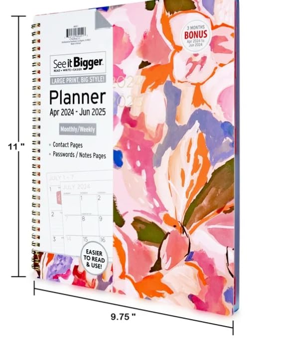 PlanAhead See IT Bigger Specialized Large Print, April 2024 June 2025 Weekly Monthly Large Planner, Size 8.5" x 11" and 6 in 1 Multicolor Ballpoint Colorful Ink Penfrom TheBeliver LLC.