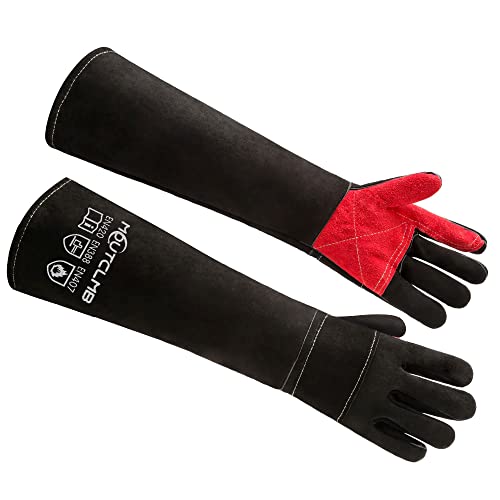 MOUTCLMB Long Welding Gloves 23.6 Inches 932℉,Heat/Fire Resistant Leather For Mig, Tig, Stick, Forge, BBQ, Grill, Fireplace, Wood Stove, Furnace, Oven-Black