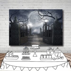 OUYIDA Halloween Night Full Moon Backdrop Gloomy Woods Graveyard Photography Background Horrible Cemetery Spooky Party Banner Halloween Party Decoration Photo Booth Props 7X5FT TP17F