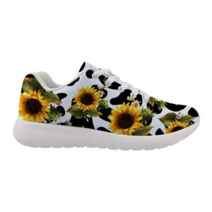 huisefor zebra pattern sunflower women running shoes air mesh ladies sport shoes casual lace up road tennis sneakers for gym size 11