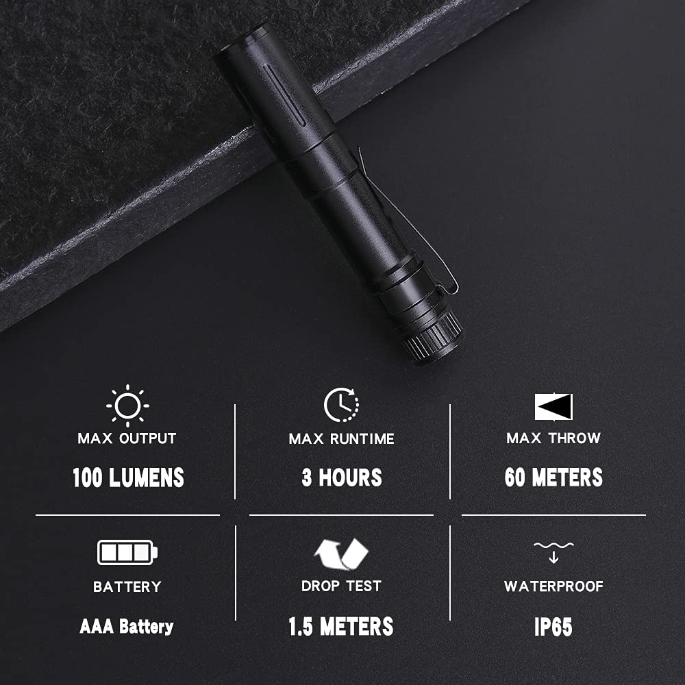 KunHe 6 Pack Small Mini Single Mode Led Powerful Flashlights AAA Battery 1 Mode Flashlight Pen Light Penlight Flashlights Pocket Tiny Compact EDC High Lumens Bright Flashlights