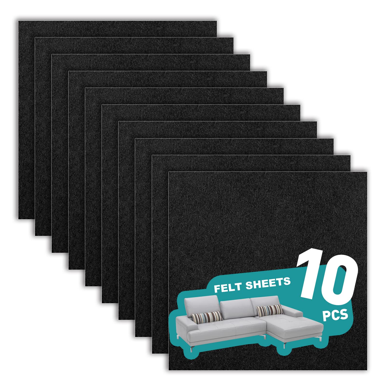 4" x 4" x 1/8" Thickness Adhesive Felt Sheet Furniture Pads Black Felt Fabric for Art Crafts and Home Making (10 Pieces)