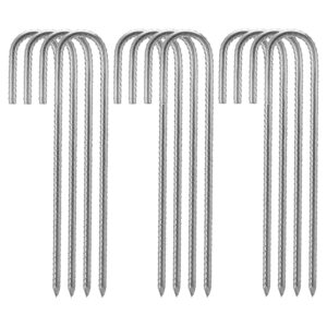 Galvanized Rebar Stakes, 12 inch Heavy Duty Ground Stakes J Hooks for Camping Tent and Canopy Tent Stakes, 12 Pack, Silver