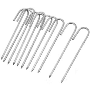 Galvanized Rebar Stakes, 12 inch Heavy Duty Ground Stakes J Hooks for Camping Tent and Canopy Tent Stakes, 12 Pack, Silver