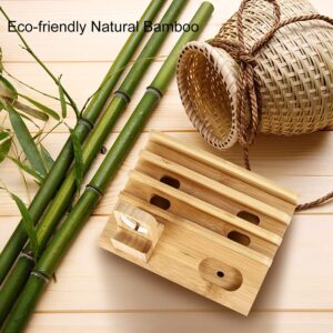 Bamboo Charging Station Dock for 4/5 / 6 Ports USB Charger with 5 Charging Cables Included, Desktop Docking Station Organizer for Cellphone,Smart Watch,Tablet(No Power Supply)