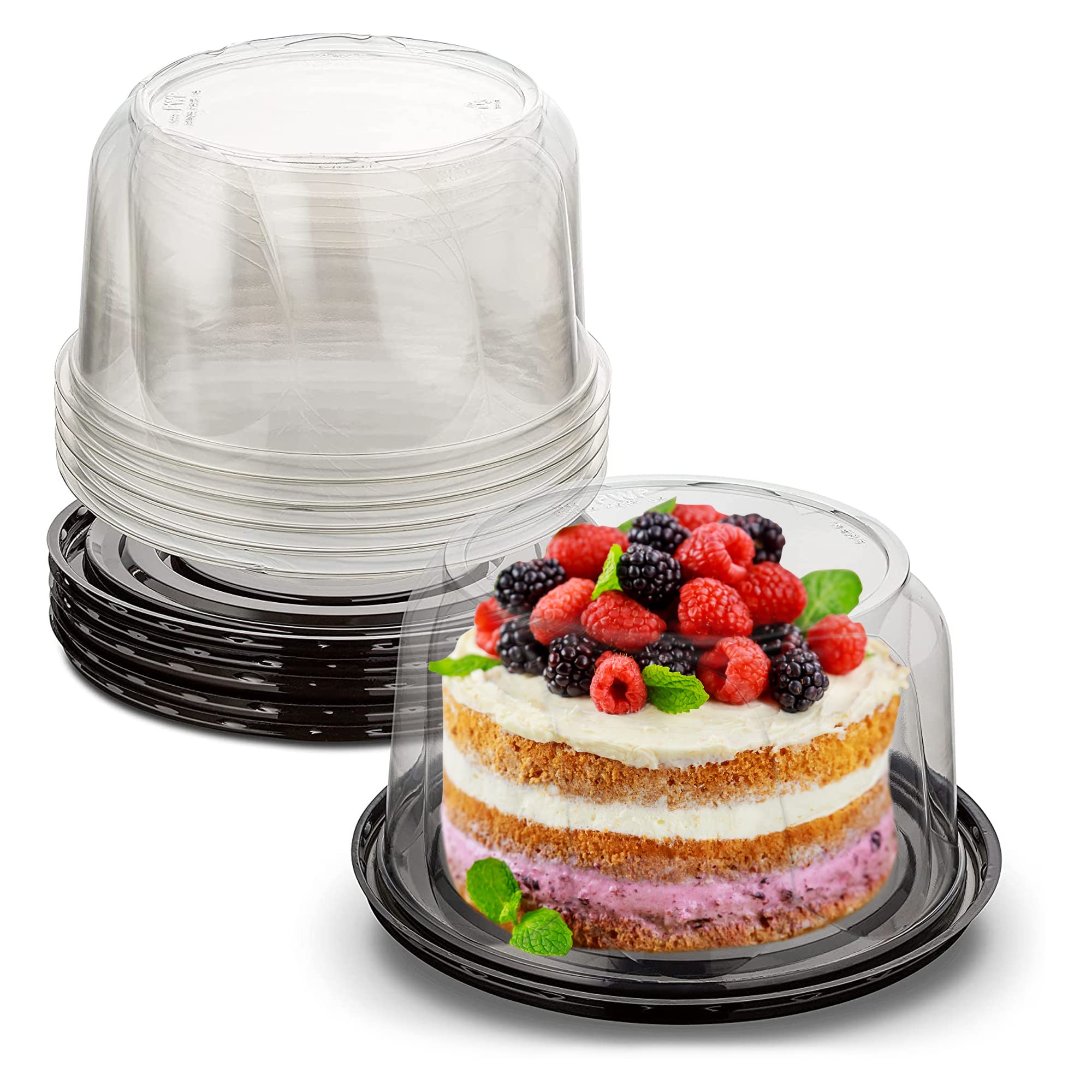 MT Products PET Plastic Cake Container with Clear Lid for Optimal Product Visibility for 6” Round Cake - (5 Pieces) Plastic Bakery Box - Made in the USA