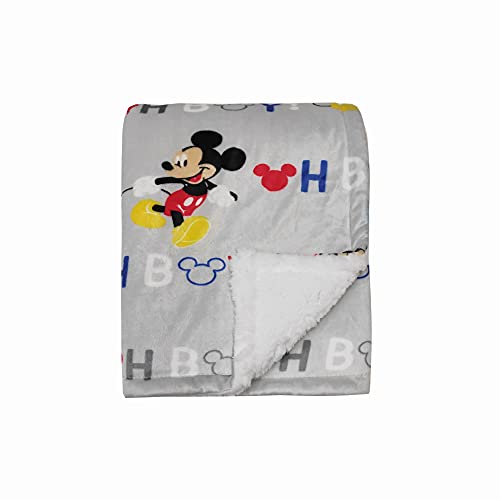 Disney Cudlie Baby Boy Mickey Mouse MNK/Sherpa Blanket with Oh Boy Print