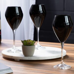 Attractive Durable Stemmed Wine Glasses Set of 6, Lead-Free, Tinted Black Glass with Clear Stem, Quality Drinking Glasses for Red or White Wine. - 15oz Glassware Cups.