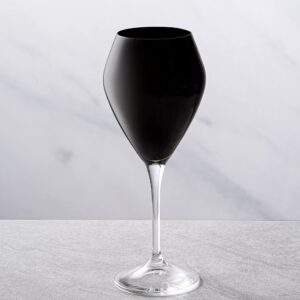 Attractive Durable Stemmed Wine Glasses Set of 6, Lead-Free, Tinted Black Glass with Clear Stem, Quality Drinking Glasses for Red or White Wine. - 15oz Glassware Cups.