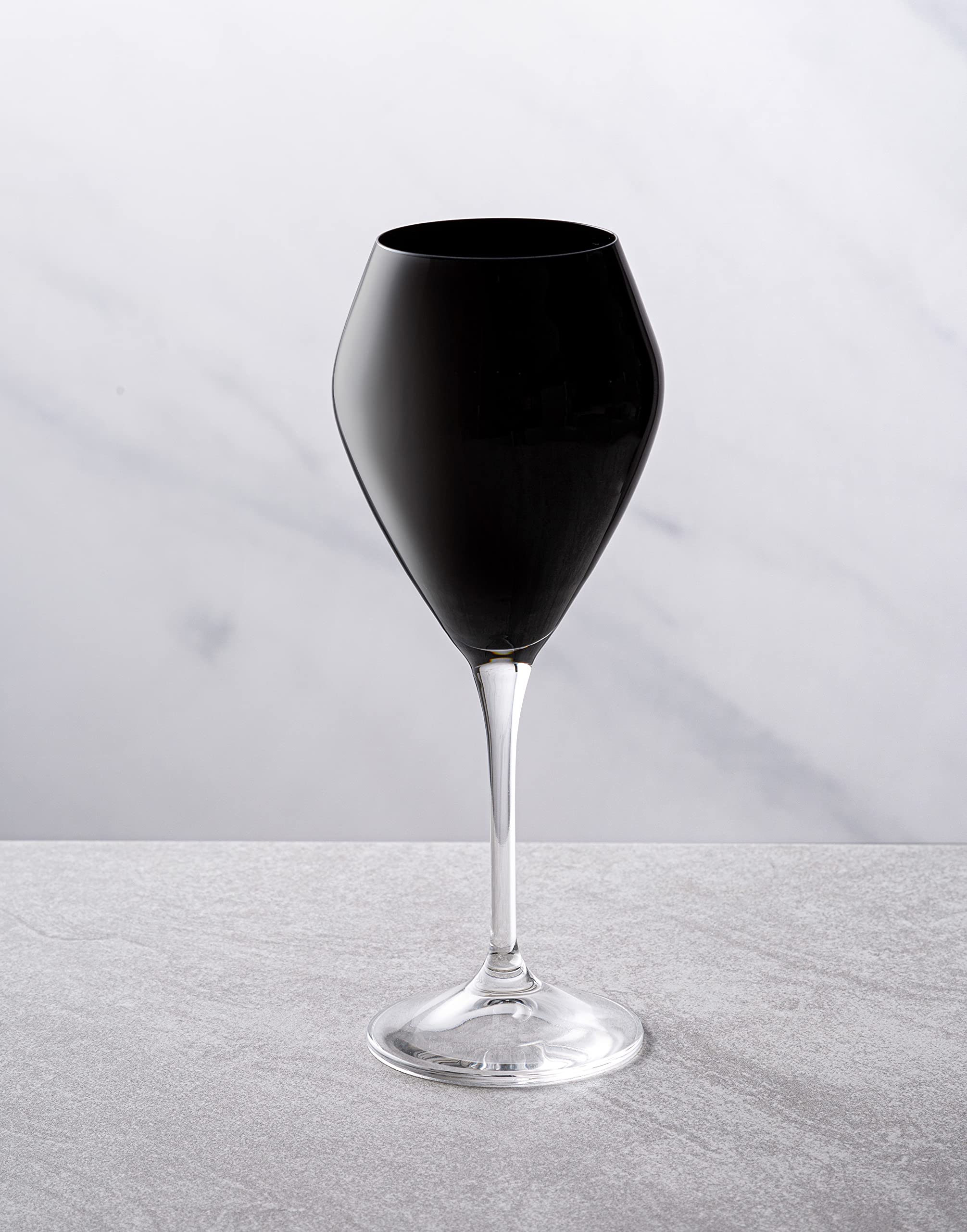 Attractive Durable Stemmed Wine Glasses Set of 6, Lead-Free, Tinted Black Glass with Clear Stem, Quality Drinking Glasses for Red or White Wine. - 15oz Glassware Cups.