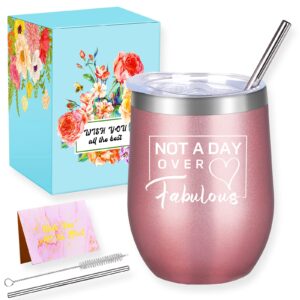 birthday gifts for women - thank you gifts, funny inspirational gifts for women, mom, grandma, wife, daughter, sister, bff, coworker - 12oz vacuum insulated wine tumbler gifts idea with lid