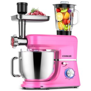 cooklee 6-in-1 stand mixer, 8.5 qt. multifunctional electric kitchen mixer with 9 accessories for most home cooks, sm-1507bm, pink