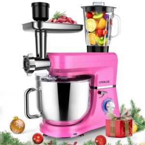 COOKLEE 6-IN-1 Stand Mixer, 8.5 Qt. Multifunctional Electric Kitchen Mixer with 9 Accessories for Most Home Cooks, SM-1507BM, Pink