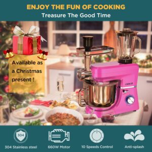 COOKLEE 6-IN-1 Stand Mixer, 8.5 Qt. Multifunctional Electric Kitchen Mixer with 9 Accessories for Most Home Cooks, SM-1507BM, Pink