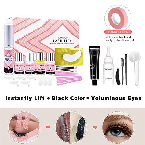 Lash Lift and Black Kit, Professional Eyelash Perm Kit and Black Eyelash & Eyebrow Set 3 in 1, Quick Lifting & Voluminous Coloring with Complete Tools for Salon Grade Home DIY