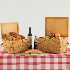 Woodchip Picnic Storage Basket with Cover and Movable Handles, Set of 2