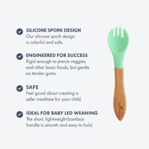 Avanchy Baby Fork Set, Bamboo and Silicone Spork Utensils, Toddler Baby Led Weaning Silverware Cutlery Flatware, Kids First Self Feeding, 2 Pack, White