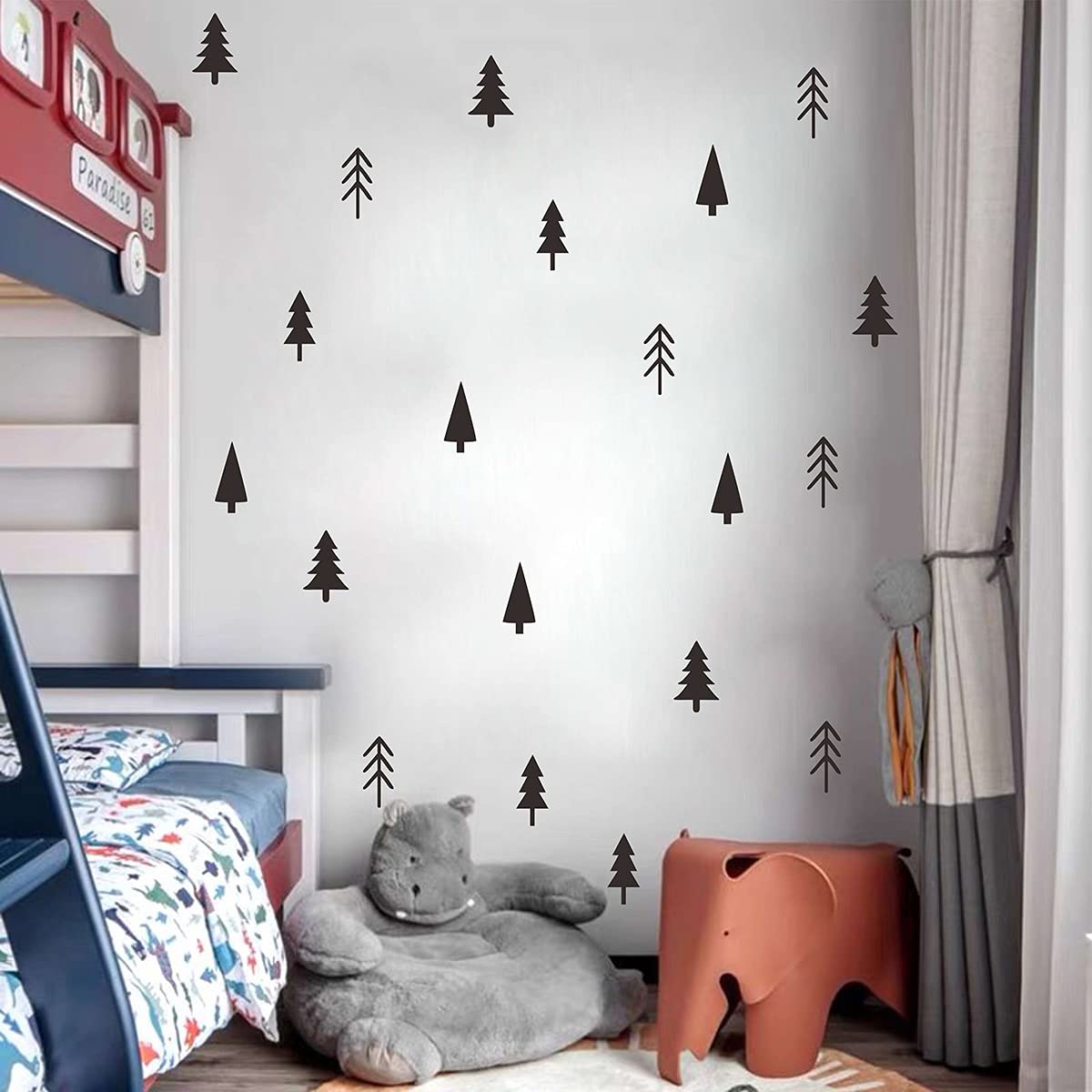 IKEYU Small Pine Tree Wall Sticker Vinyl Black Tree Wall Decal Forest Tree Wall Stickers Pine Tree Wall Decals for Kids Room Bedroom Nursery Decor, Black Trees