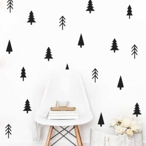 IKEYU Small Pine Tree Wall Sticker Vinyl Black Tree Wall Decal Forest Tree Wall Stickers Pine Tree Wall Decals for Kids Room Bedroom Nursery Decor, Black Trees