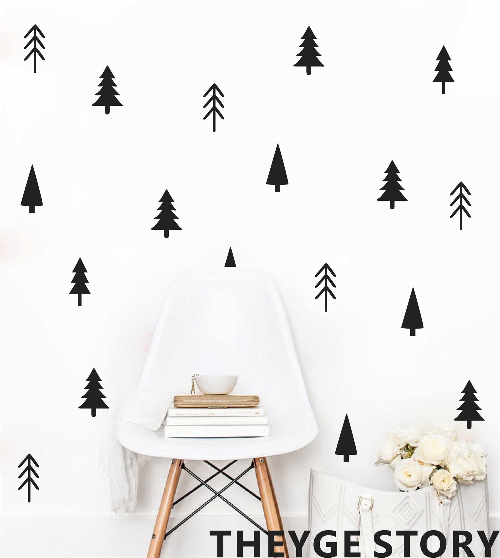 IKEYU Small Pine Tree Wall Sticker Vinyl Black Tree Wall Decal Forest Tree Wall Stickers Pine Tree Wall Decals for Kids Room Bedroom Nursery Decor, Black Trees