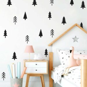 IKEYU Small Pine Tree Wall Sticker Vinyl Black Tree Wall Decal Forest Tree Wall Stickers Pine Tree Wall Decals for Kids Room Bedroom Nursery Decor, Black Trees