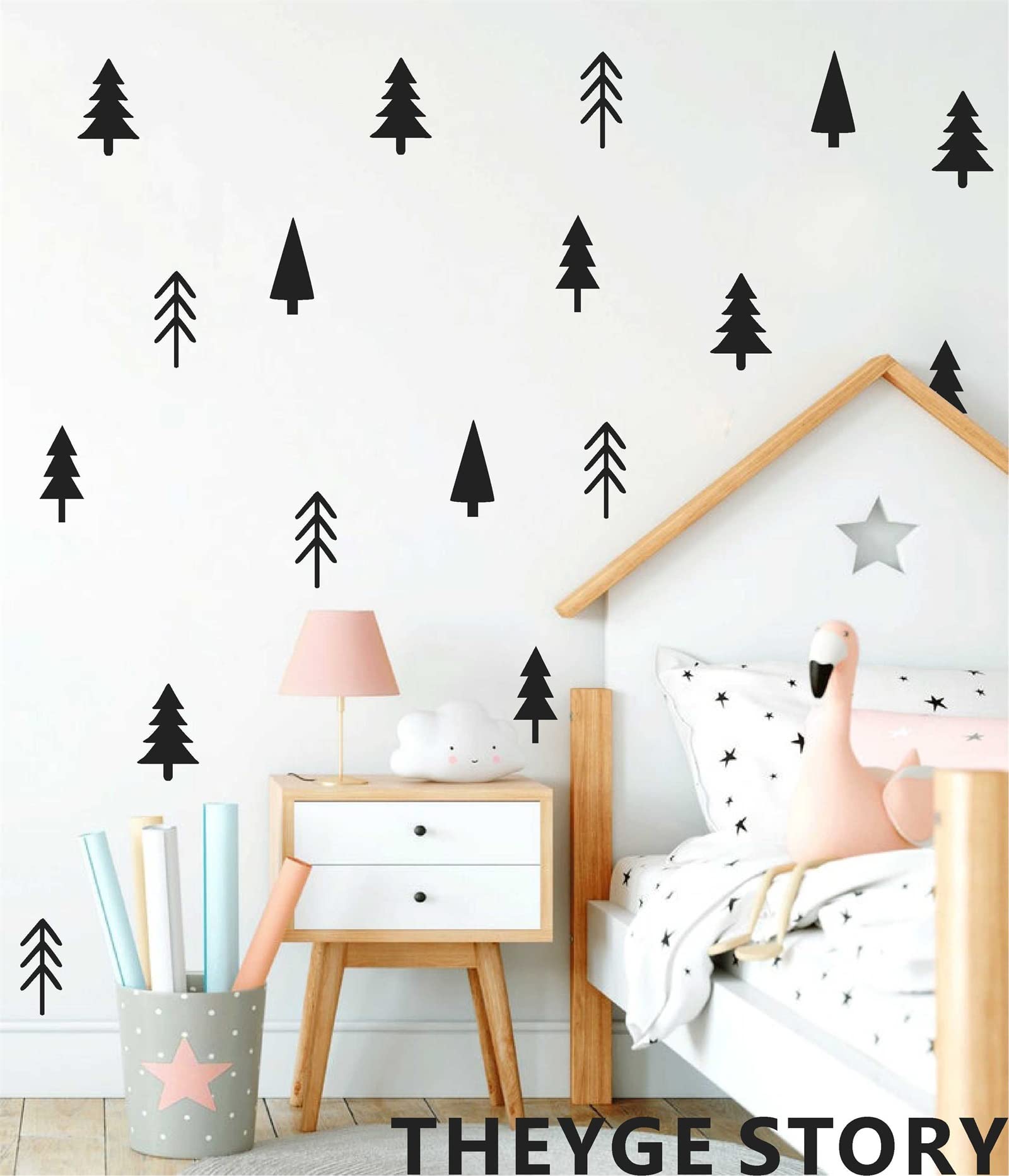 IKEYU Small Pine Tree Wall Sticker Vinyl Black Tree Wall Decal Forest Tree Wall Stickers Pine Tree Wall Decals for Kids Room Bedroom Nursery Decor, Black Trees