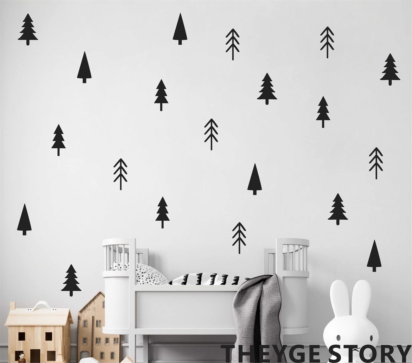 IKEYU Small Pine Tree Wall Sticker Vinyl Black Tree Wall Decal Forest Tree Wall Stickers Pine Tree Wall Decals for Kids Room Bedroom Nursery Decor, Black Trees