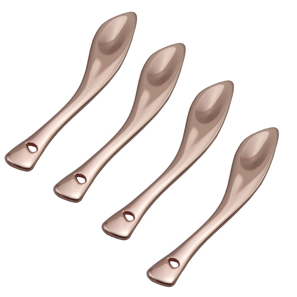 4 Pieces Zinc Alloy Makeup Spatula Eye Cream Spoon Beauty Scoop Mini Spoon Makeup Beauty Spoons Mini Cosmetic Skincare Spatula for Cream Lotions, Curved Handle Type, Rose-Gold