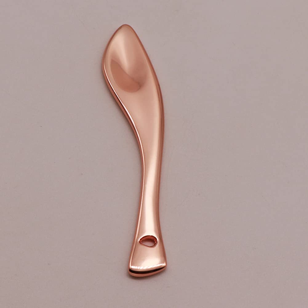 4 Pieces Zinc Alloy Makeup Spatula Eye Cream Spoon Beauty Scoop Mini Spoon Makeup Beauty Spoons Mini Cosmetic Skincare Spatula for Cream Lotions, Curved Handle Type, Rose-Gold