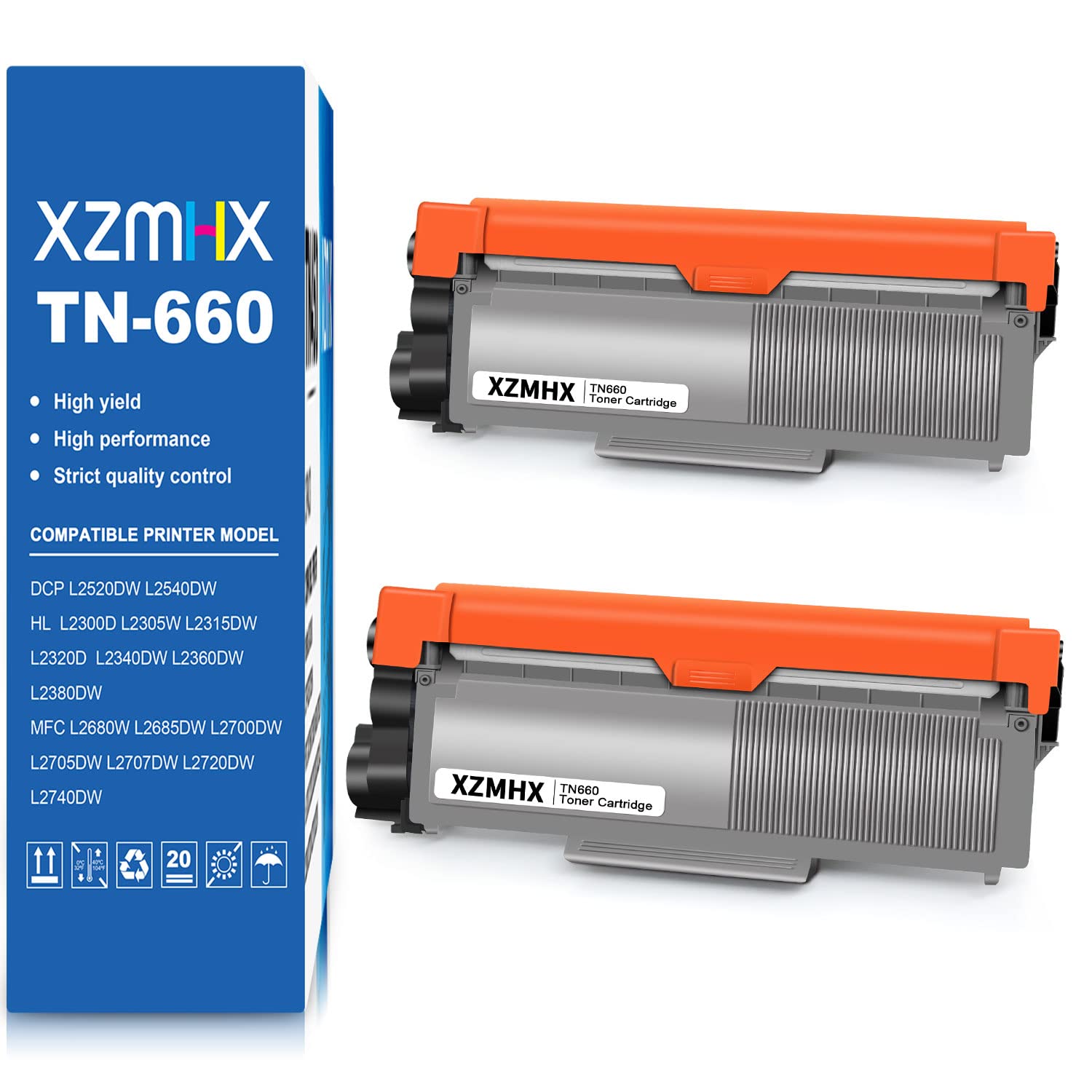 XZMHX TN660 TN630 TN-660 TN-630 Replacement Toner Cartridge Compatible for Brother MFC-L2700DW MFC-L2720DW MFC-L2740DW HL-L2300D HL-L2340DW HL-L2380DW DCP-L2540DW Printer (2 Pack)