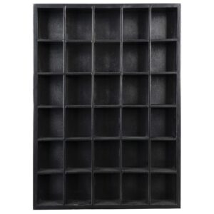 gsm brands shot glass display case, black wood, holds set of 30 glasses (16.7 x 12.2 - each opening measures 2.52 x 2.13)