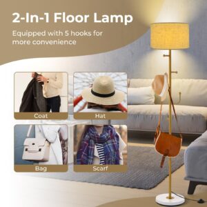 Tangkula Floor Lamp with Coat Rack, Wood Floor Light with 6 Hooks, E26 Lamp Holder & Foot Switch, Multifunctional Standing Lamp, Modern Pole Lamp for Living Room Bedroom Hallway