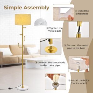 Tangkula Floor Lamp with Coat Rack, Wood Floor Light with 6 Hooks, E26 Lamp Holder & Foot Switch, Multifunctional Standing Lamp, Modern Pole Lamp for Living Room Bedroom Hallway