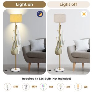 Tangkula Floor Lamp with Coat Rack, Wood Floor Light with 6 Hooks, E26 Lamp Holder & Foot Switch, Multifunctional Standing Lamp, Modern Pole Lamp for Living Room Bedroom Hallway