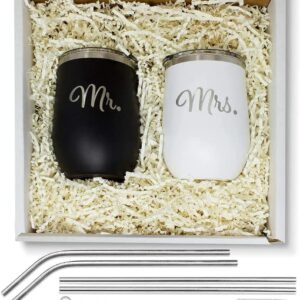 Mr and Mrs Wine Tumbler Set - Mr and Mrs Coffee Mugs, Groom and Bride Tumbler, Wedding Gifts for Couple - Mr and Mrs Mugs Large, Mr and Mrs Wine Glasses, Bride Groom Gifts