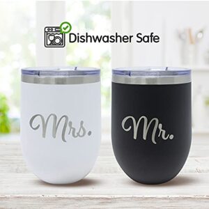 Mr and Mrs Wine Tumbler Set - Mr and Mrs Coffee Mugs, Groom and Bride Tumbler, Wedding Gifts for Couple - Mr and Mrs Mugs Large, Mr and Mrs Wine Glasses, Bride Groom Gifts