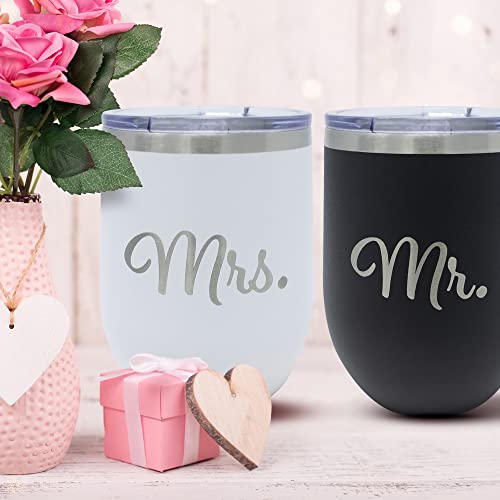 Mr and Mrs Wine Tumbler Set - Mr and Mrs Coffee Mugs, Groom and Bride Tumbler, Wedding Gifts for Couple - Mr and Mrs Mugs Large, Mr and Mrs Wine Glasses, Bride Groom Gifts